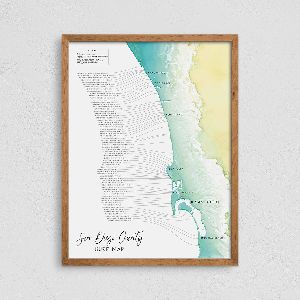 San Diego Surf Map Poster Print – Sander Maps