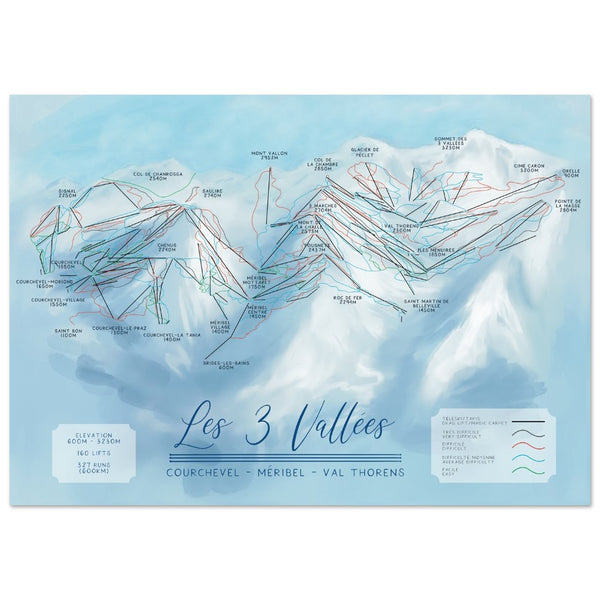Les 3 Vallees Three Valleys Map Poster Print – Sander Maps